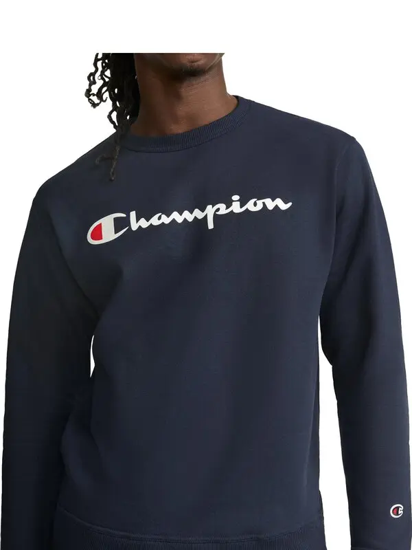 Champion Powerblend Fleece Crewneck Sweatshirt With Classic Script Logo - Deep Navy