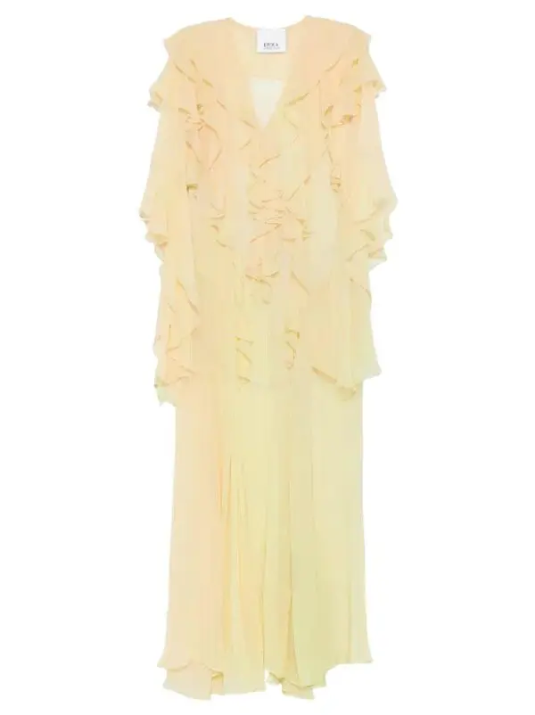 Erika Cavallini Ruffled V-neck Dress - Yellow