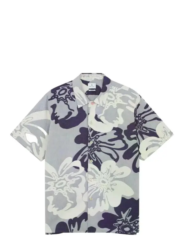 Paul Smith Floral-jacquard Short-sleeve Shirt - Blue