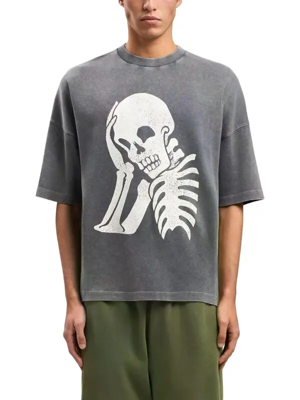 Palm Angels Skull-print Washed T-shirt - Grey