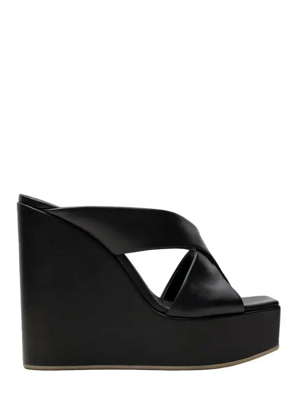 Vicini Crossover-strap Wedge Mules - Black