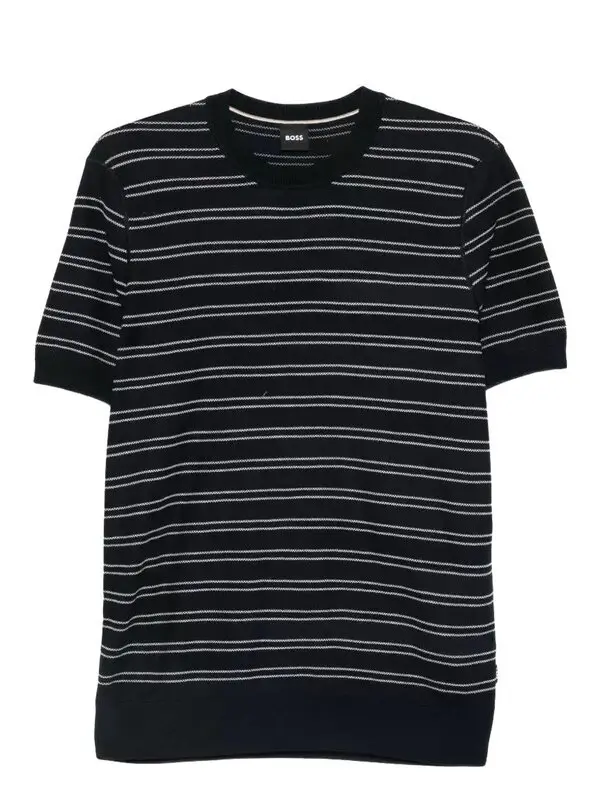 BOSS Striped Short-sleeve Sweater - Black