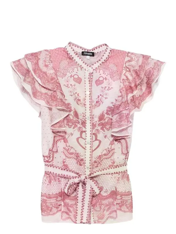 CENERE GB Ruffled Graphic-print Blouse - Pink