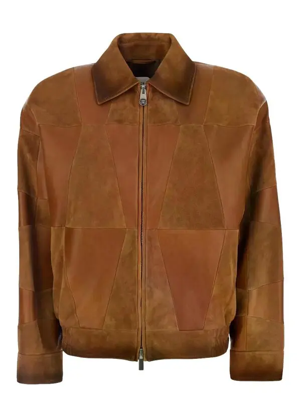 Versace Patchwork Leather Jacket - Brown