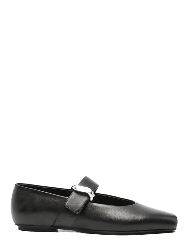 Emporio Armani Leather Ballet Flats With Touch-strap Fastening - Black