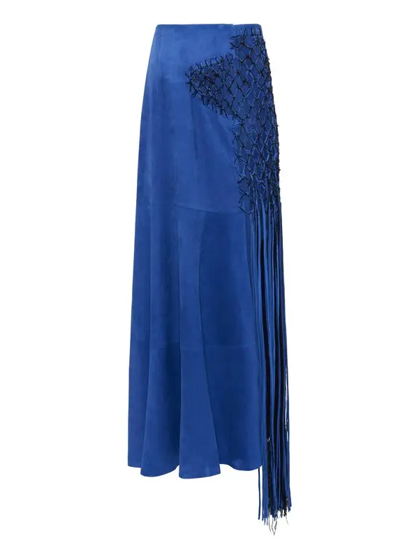 Gabriela Hearst Riverine Fringed Suede Maxi Skirt - Blue