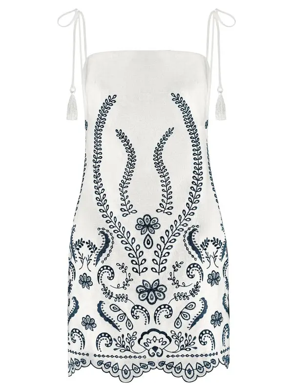 ANDRES OTALORA Luz Nace Embroidered Linen Mini Dress - Off-white
