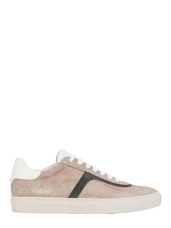 Brunello Cucinelli Bead-embellished Suede Sneakers - Taupe