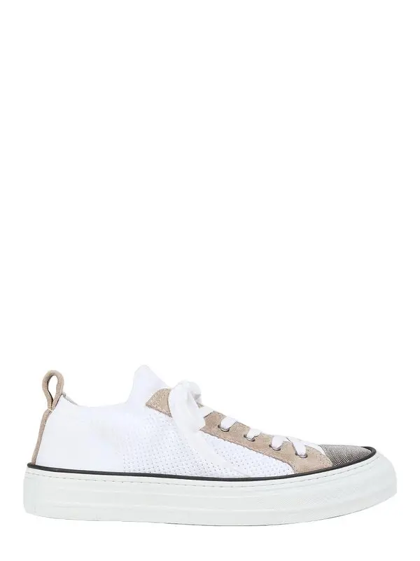 Brunello Cucinelli Suede And Stretch-knit Sneakers - White