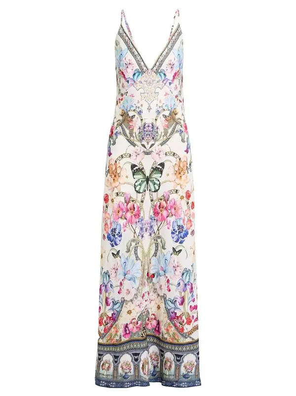Camilla Crystal-embellished Printed Linen Maxi Dress - Blue
