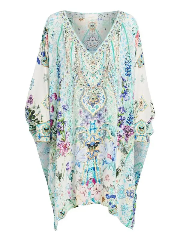 Camilla Crystalembellished Printed Silk Crepe De Chine Kaftan - Turquoise