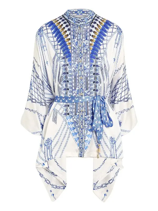 Camilla Belted Crystal-embellished Silk Crepe De Chine Blouse - Blue