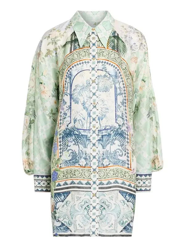 Camilla Crystal-embellished Printed Silk-twill Shirt - Mint