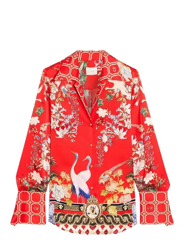 Camilla Crystal-embellished Printed Silk-satin Shirt - Red