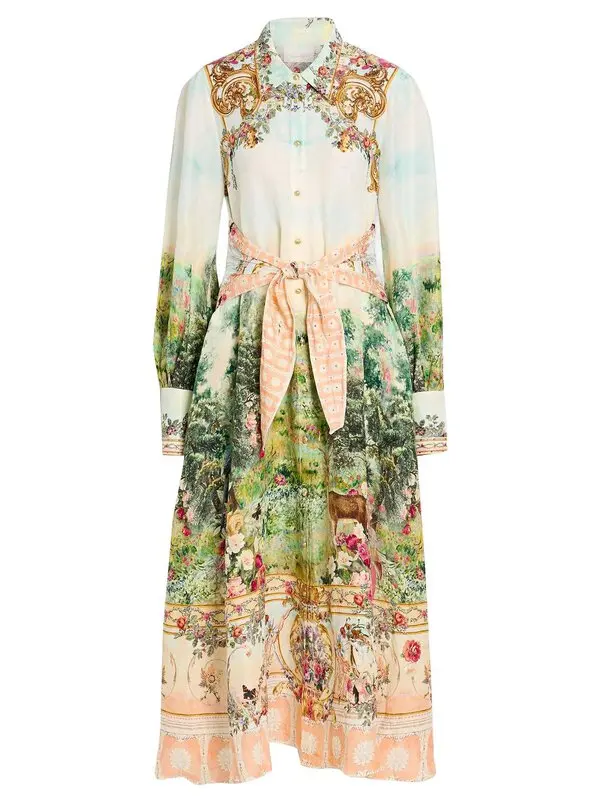 Camilla Printed Linen And Silk-blend Midi Shirt Dress - Green