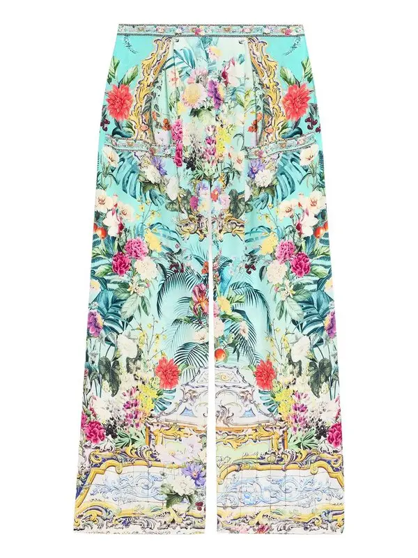 Camilla Crystal-embellished Printed Wide-leg Pants - Turquoise
