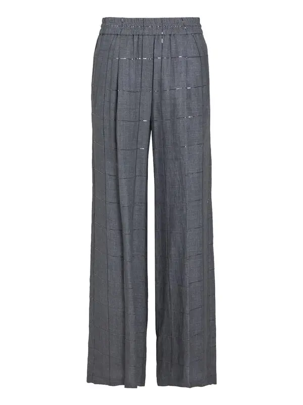 Brunello Cucinelli Sequin-embellished Linen Wide-leg Pants - Anthracite