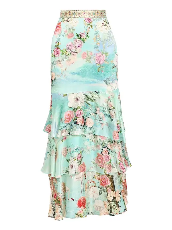 Camilla Floral-print Silk-satin Maxi Skirt - Mint
