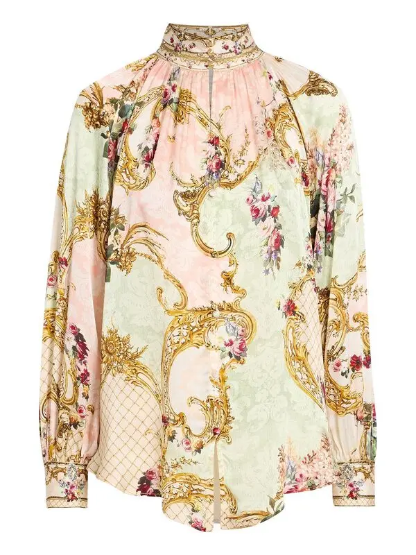 Camilla Crystal-embellished Printed Silk-satin Blouse - Pastel Pink