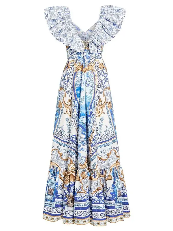 Camilla Crystal Embellished Printed Maxi Dress - Blue