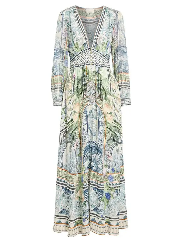 Camilla Printed Silk Crepe De Chine Maxi Dress - Slate Blue