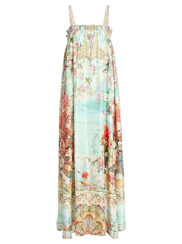 Camilla Crystal-embellished Printed Silk-satin Maxi Dress - Mint