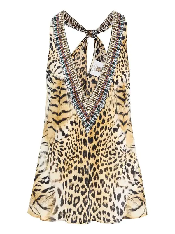 Camilla Crystal-embellished Leopard-print Tank - Cream
