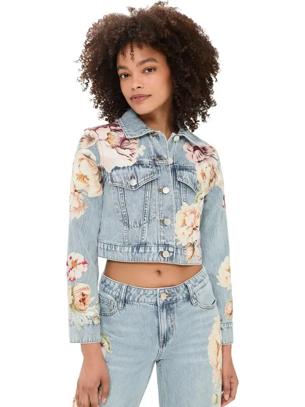 Alice + Olivia Floral Applique Denim Jacket - Sierra Vintage Multi