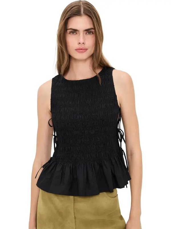 GANNI Poplin Smock Tie Top - Black