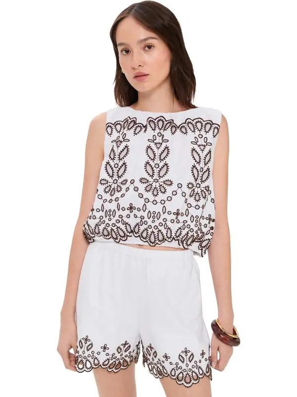 Madewell Embroidered Sleeveless Bubble Top - White Eyelet