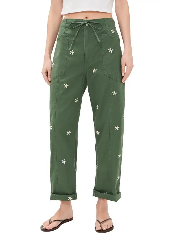 DAZE Villa Drawstring Pants - Bronze Green Daisy