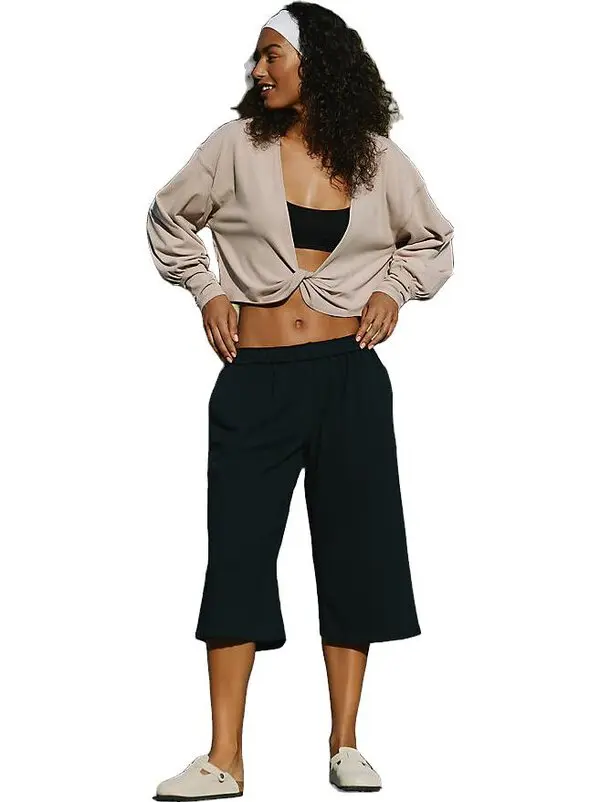Daily Practice 100% Cotton Knit Long Wide-leg Shorts - Black