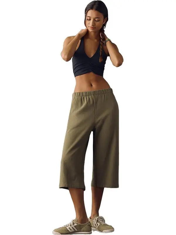 DAILY PRACTICE BY ANTHROPOLOGIE Daily Practice 100% Cotton Easy Long Shorts - Capulet Olive