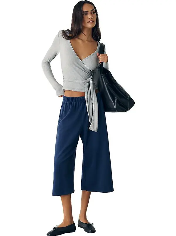 Daily Practice 100% Cotton Knit Long Wide-leg Shorts - Navy