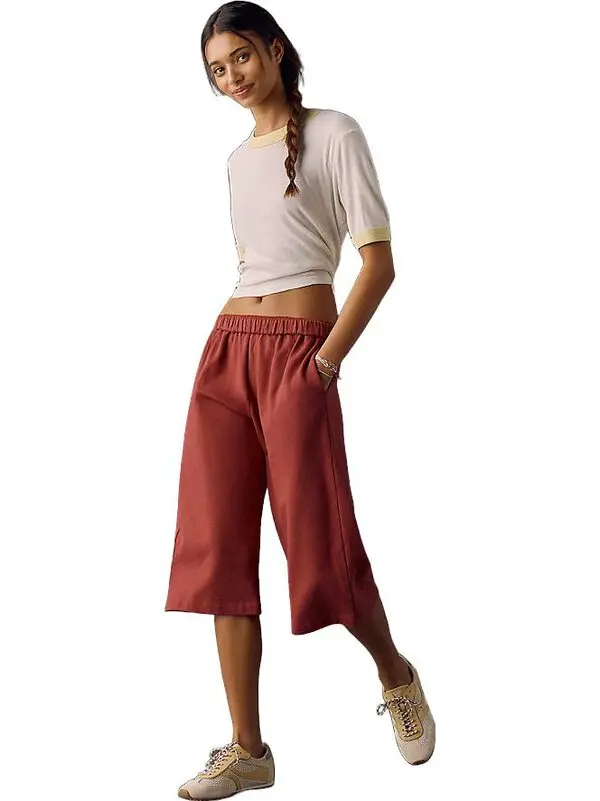 DAILY PRACTICE BY ANTHROPOLOGIE Daily Practice 100% Cotton Easy Long Shorts - Red