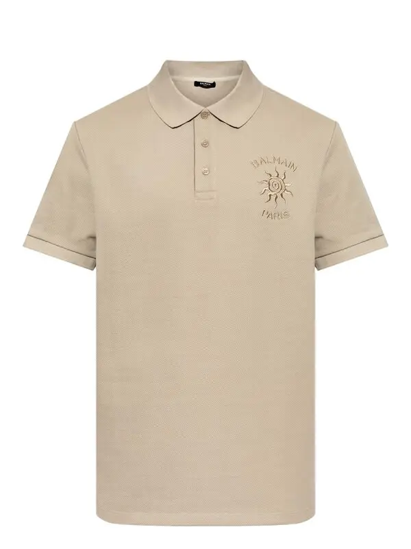 Balmain Polo With Embroidered Logo - Beige