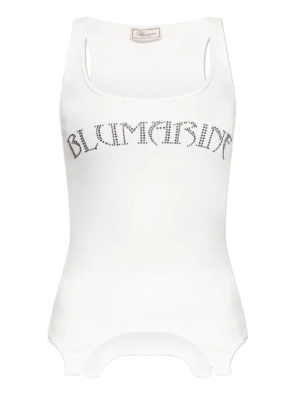 Blumarine Logo Ribbed Tank Top - White