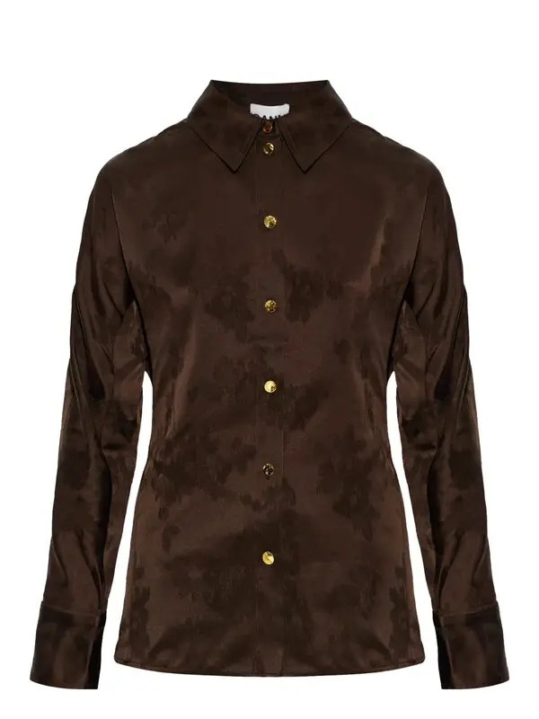 GANNI Tied-waist Shirt - Brown