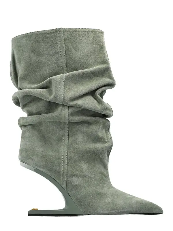 Balmain Suede Wedge Ankle Boots - Green