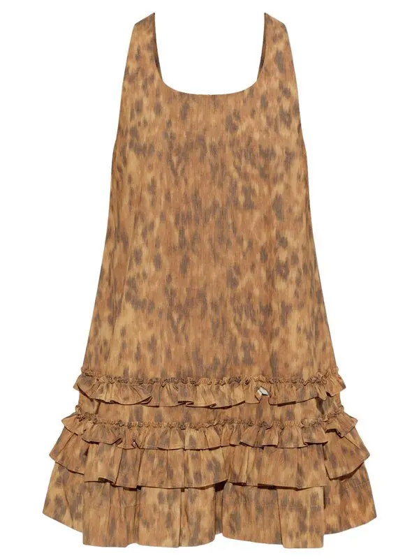 GANNI Dress With Ruffles - Brown