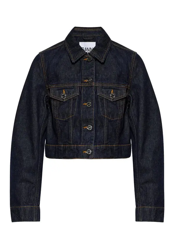 GANNI Cropped Denim Jacket - Navy Blue