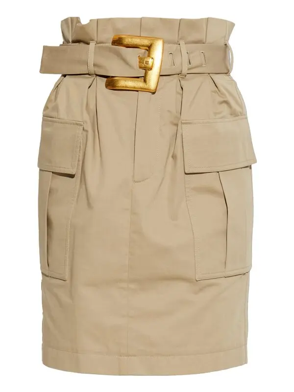 Balmain Cotton Skirt With Belt - Beige