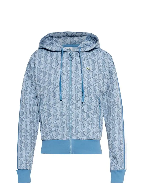 Lacoste Patterned Zip Up Hoodie - Blue
