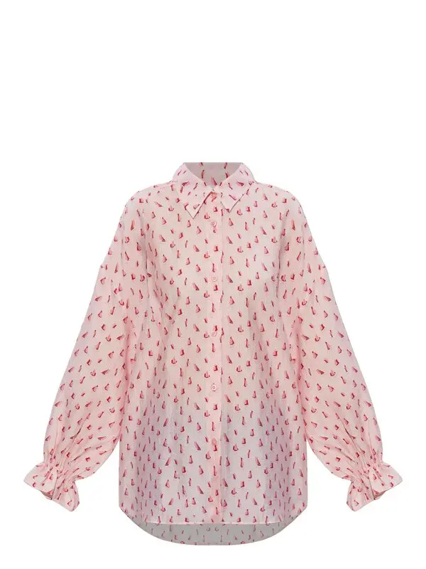 American Vintage Oversized Shirt With Sailboat Pattern - Pink