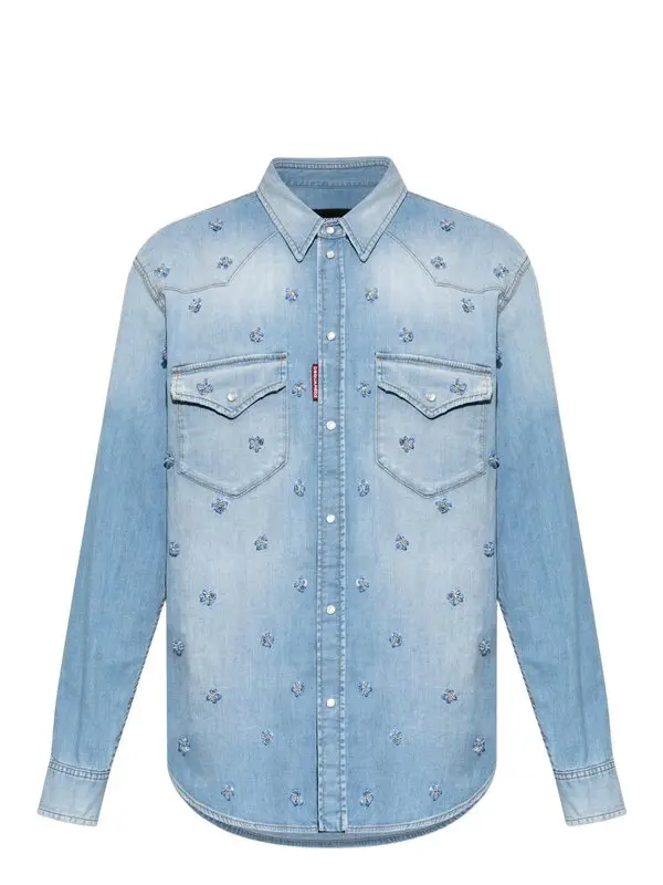 Dsquared2 Denim Shirt With Appliqués - Blue