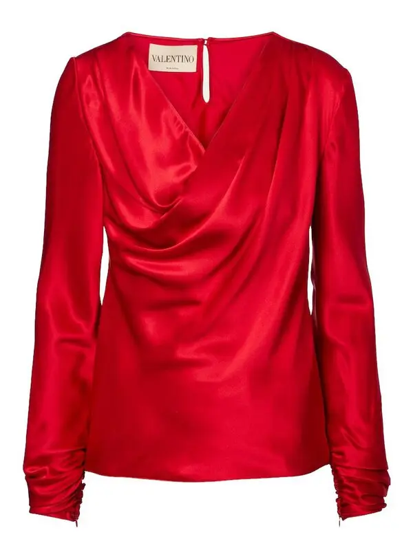 Valentino Garavani Draped Silk Satin Top - Red