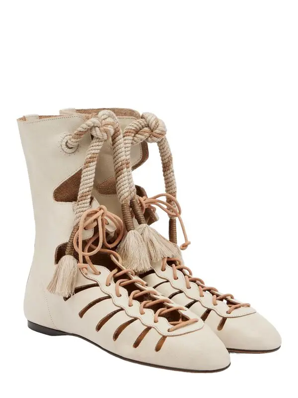 Isabel Marant Liade Leather Lace-up Ankle Boots - Beige