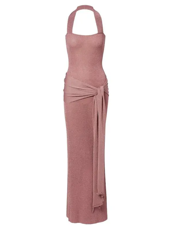 AYA MUSE Knitted Lamé Maxi Dress - Pink