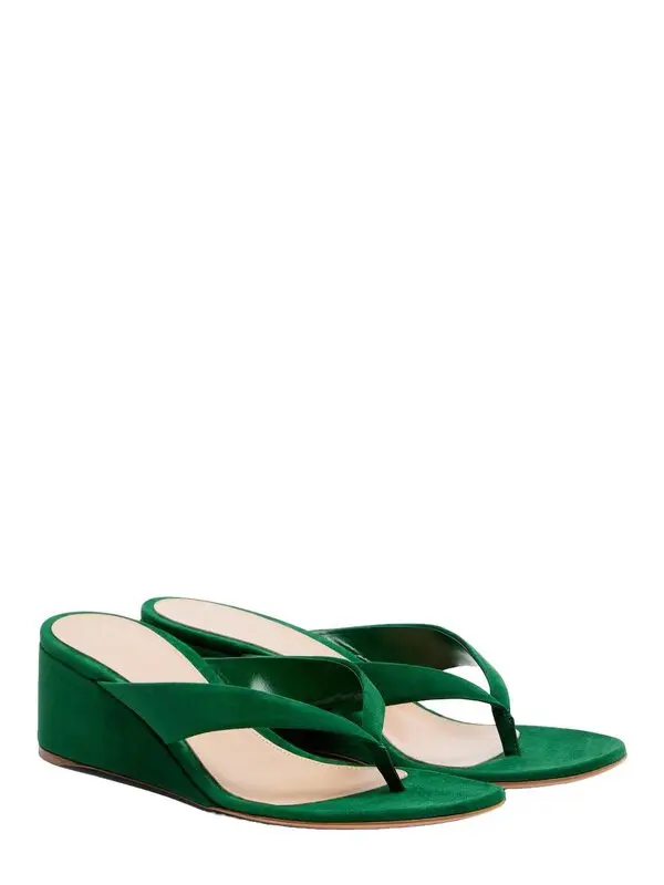 GIANVITO ROSSI Suede Wedge Thong Sandals - Green