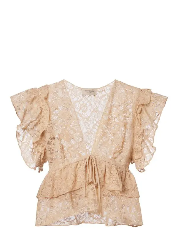 ADRIANA DEGREAS Ruffled Lace Crop Top - Beige